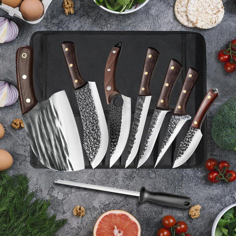 Hand Forged Damascus Steel Chef Knife Set – 8 Piece - Frost Knives